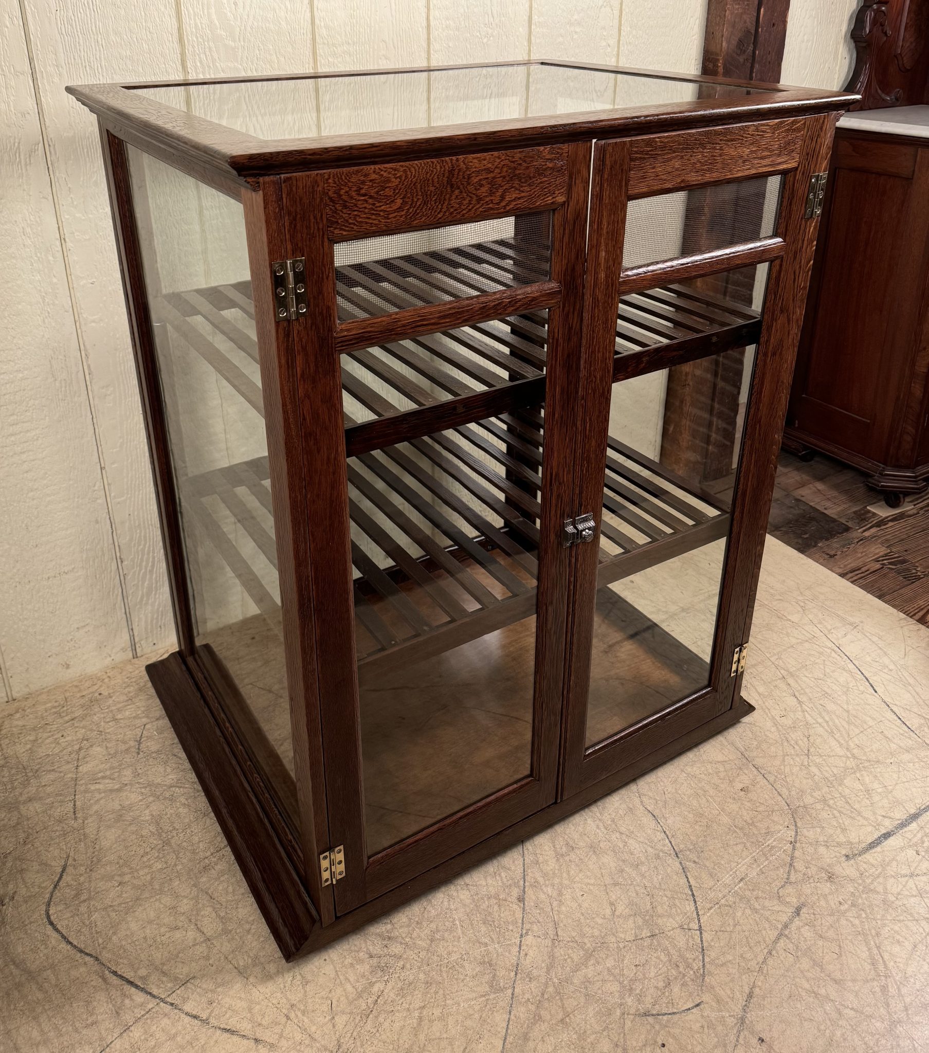 Oak Store Pie Safe Display Cabinet - Doug Schmitt Antiques