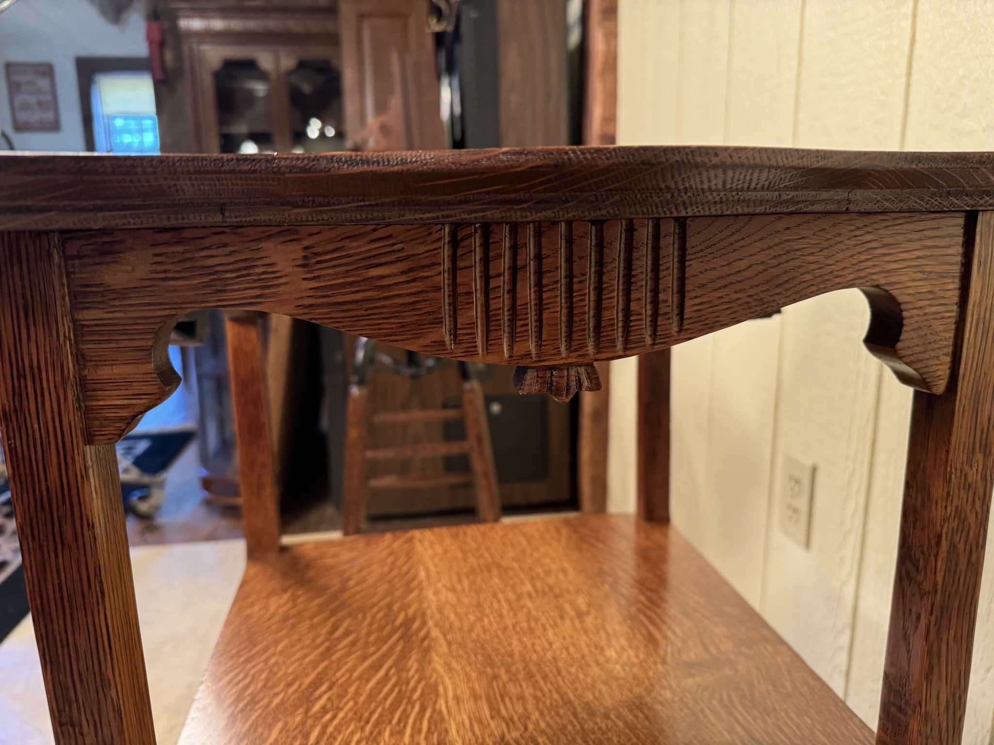 Serpentine Shaped Oak Lamp Table - Doug Schmitt Antiques