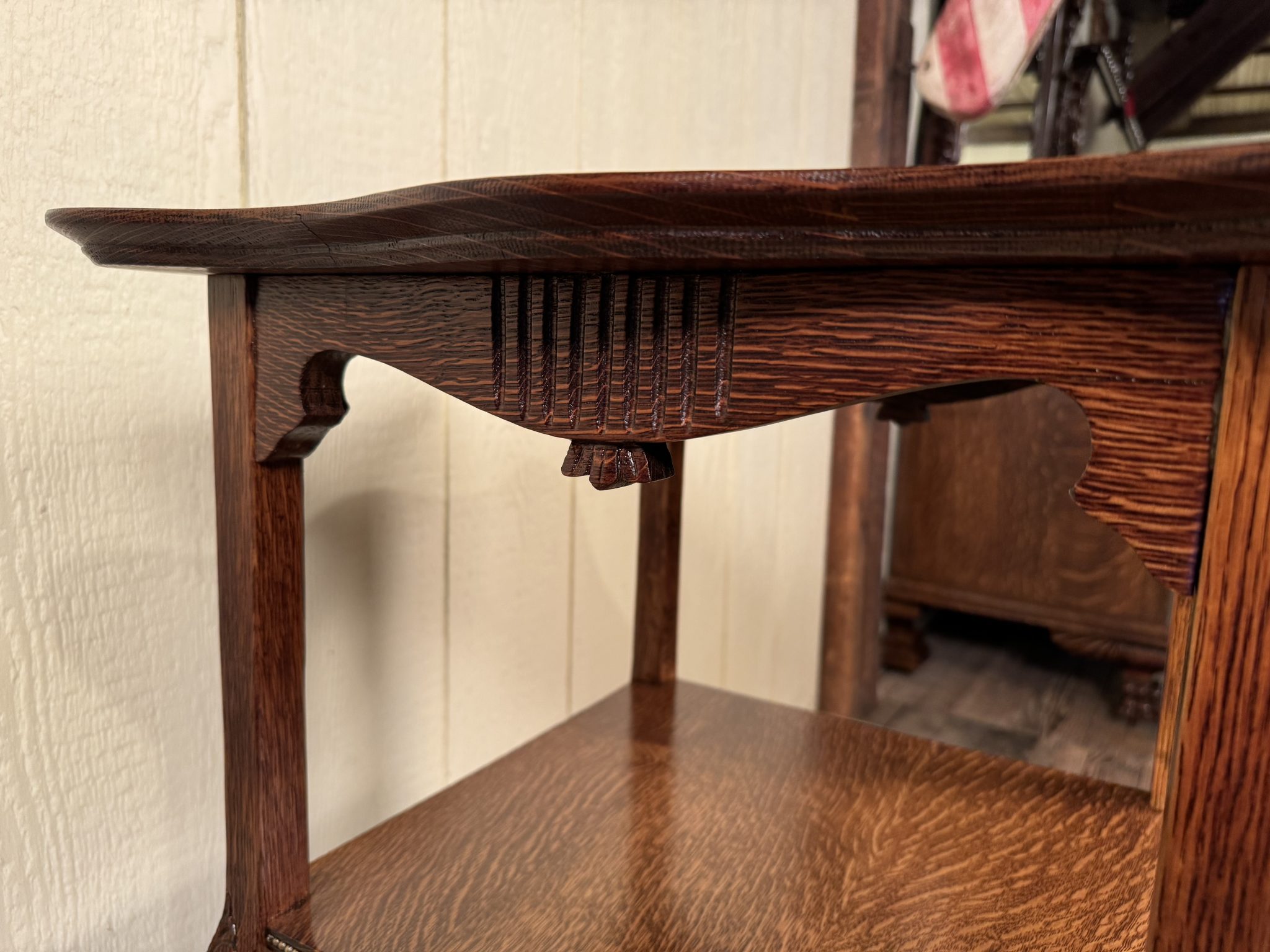 Serpentine Shaped Oak Lamp Table - Doug Schmitt Antiques