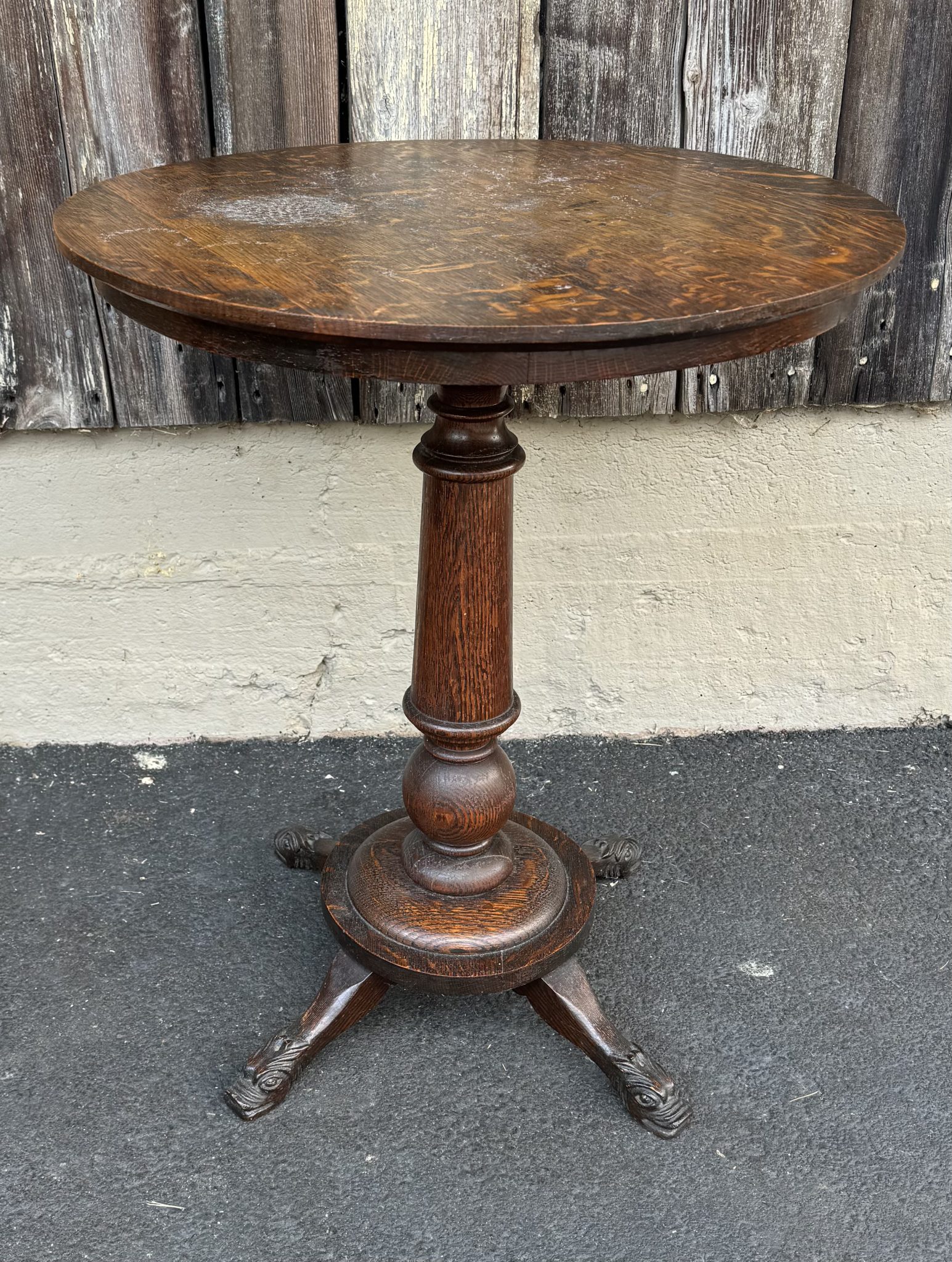 Oak Round Lamp Table with dolphin feet - Doug Schmitt Antiques