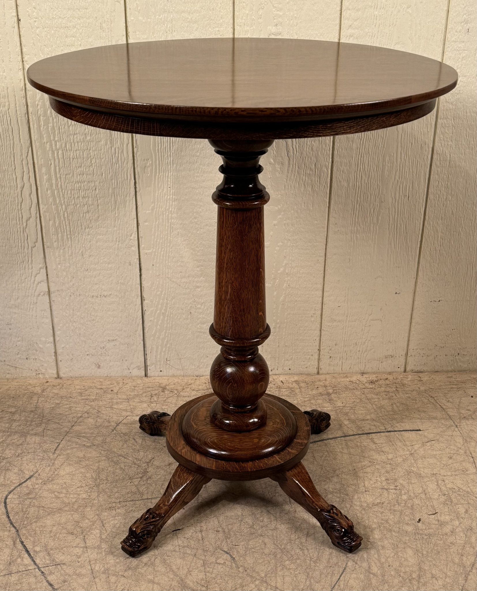 Oak Round Lamp Table with dolphin feet - Doug Schmitt Antiques