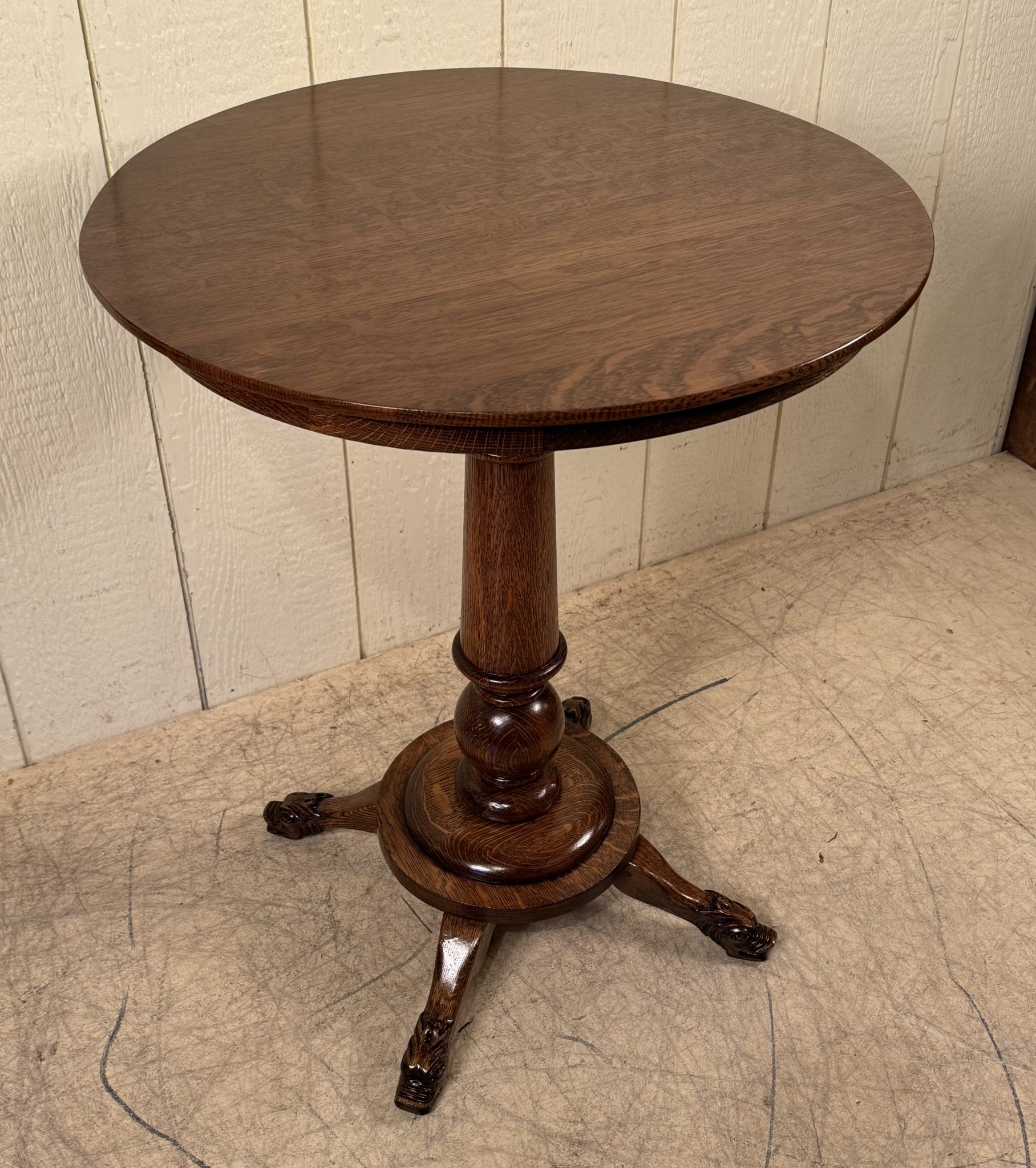 Oak Round Lamp Table with dolphin feet - Doug Schmitt Antiques