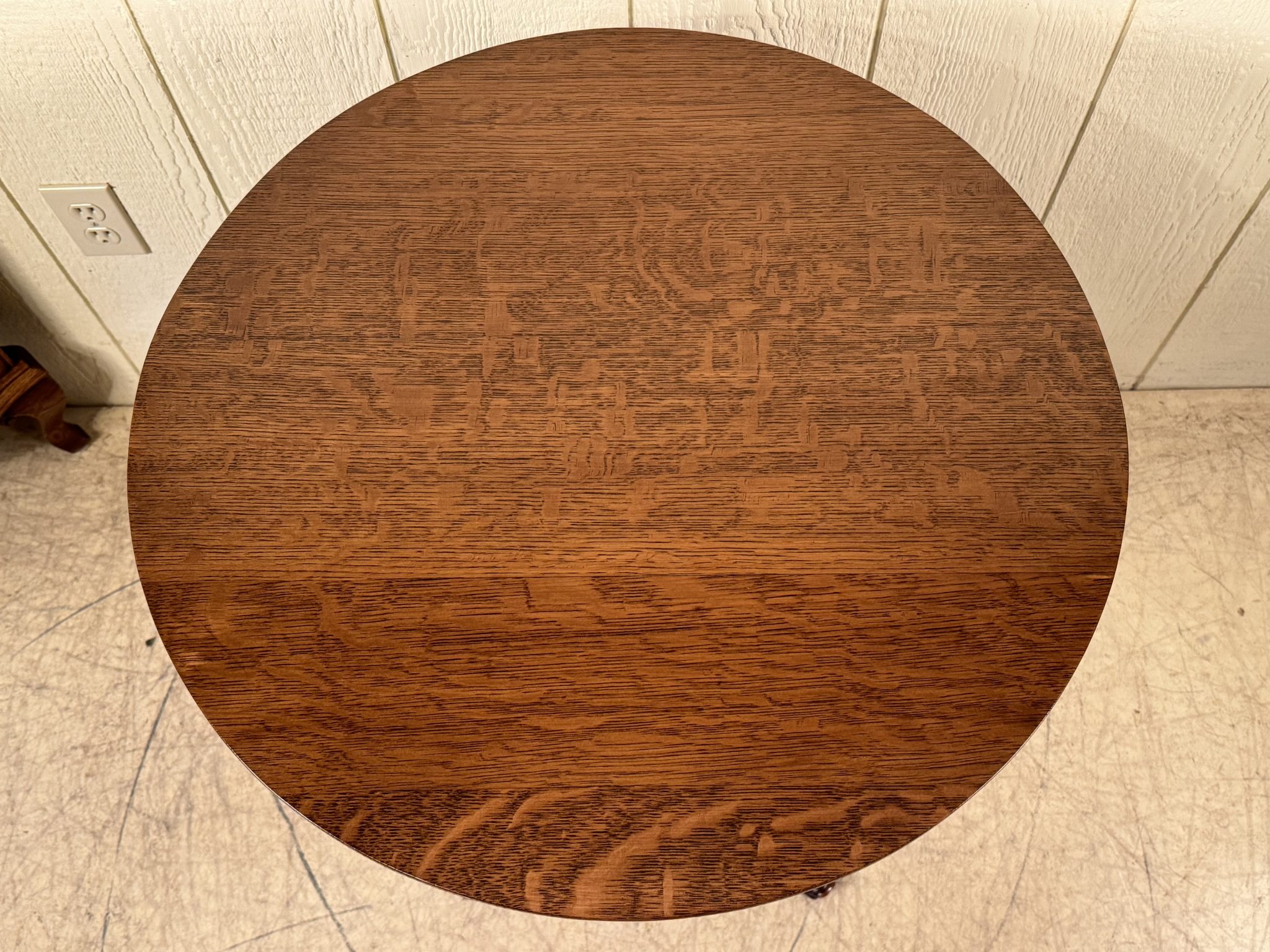 Oak Round Lamp Table with dolphin feet - Doug Schmitt Antiques