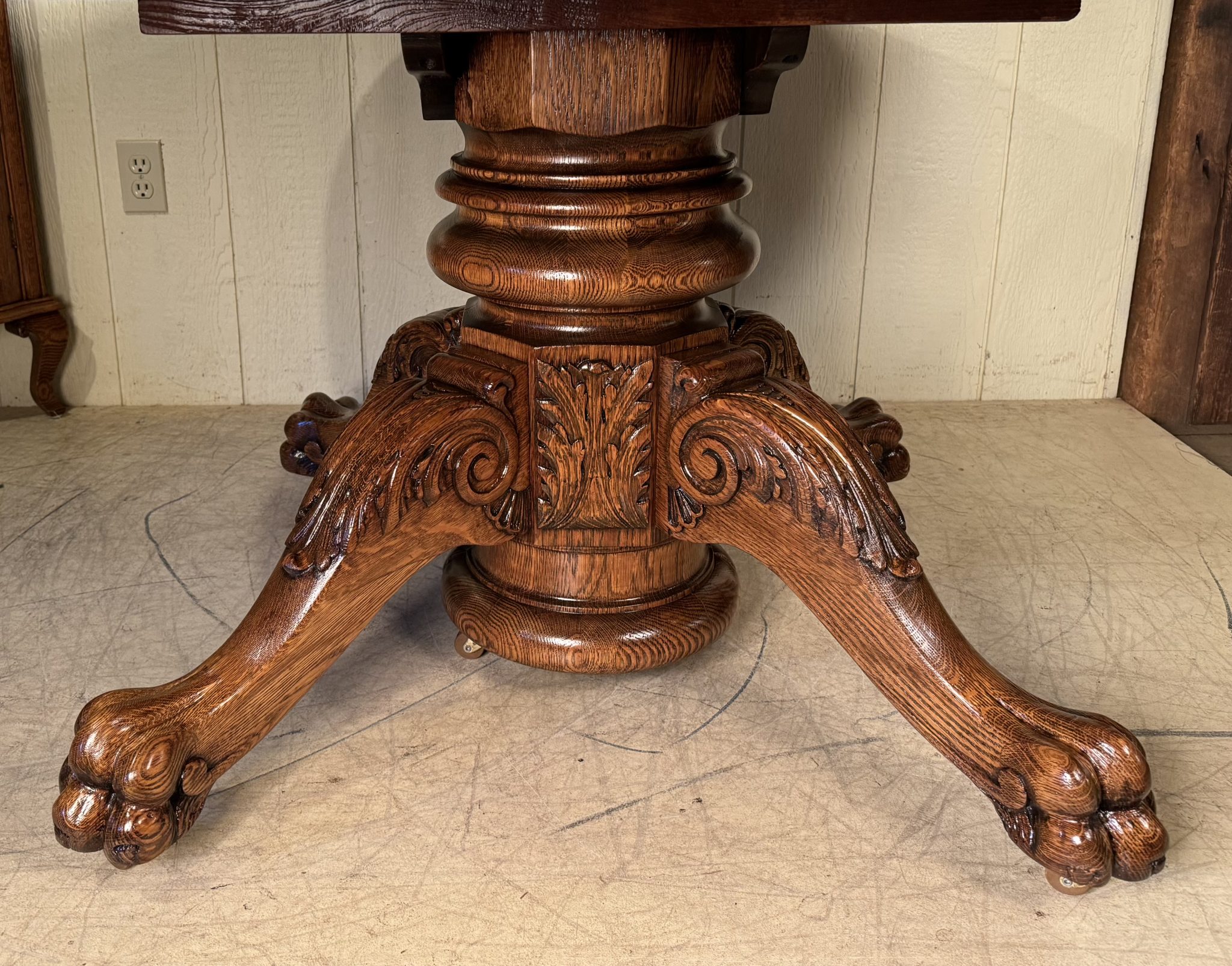 54" Round Oak Claw foot Dining Table with carved apron - Doug Schmitt ...
