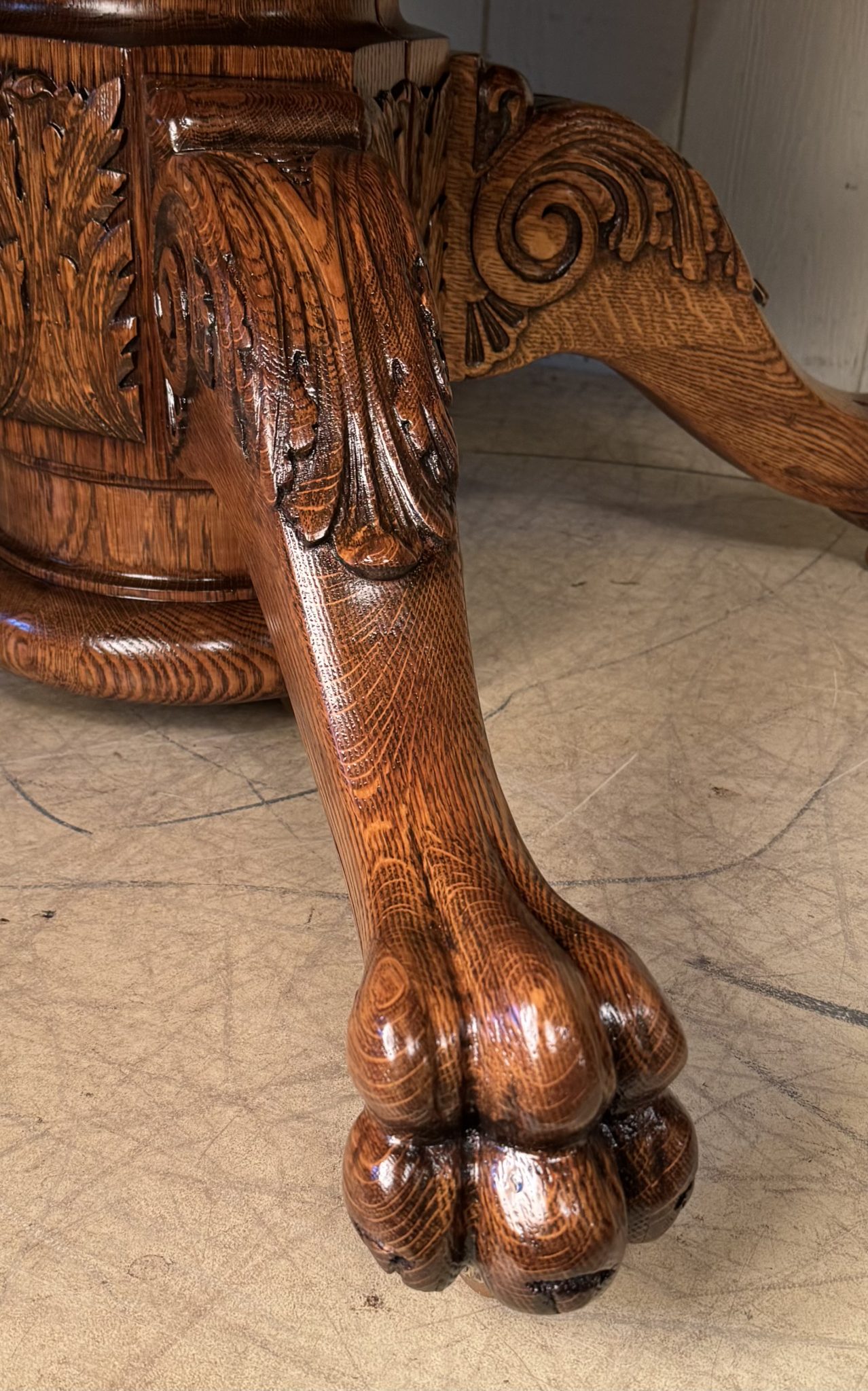 54" Round Oak Claw foot Dining Table with carved apron - Doug Schmitt ...