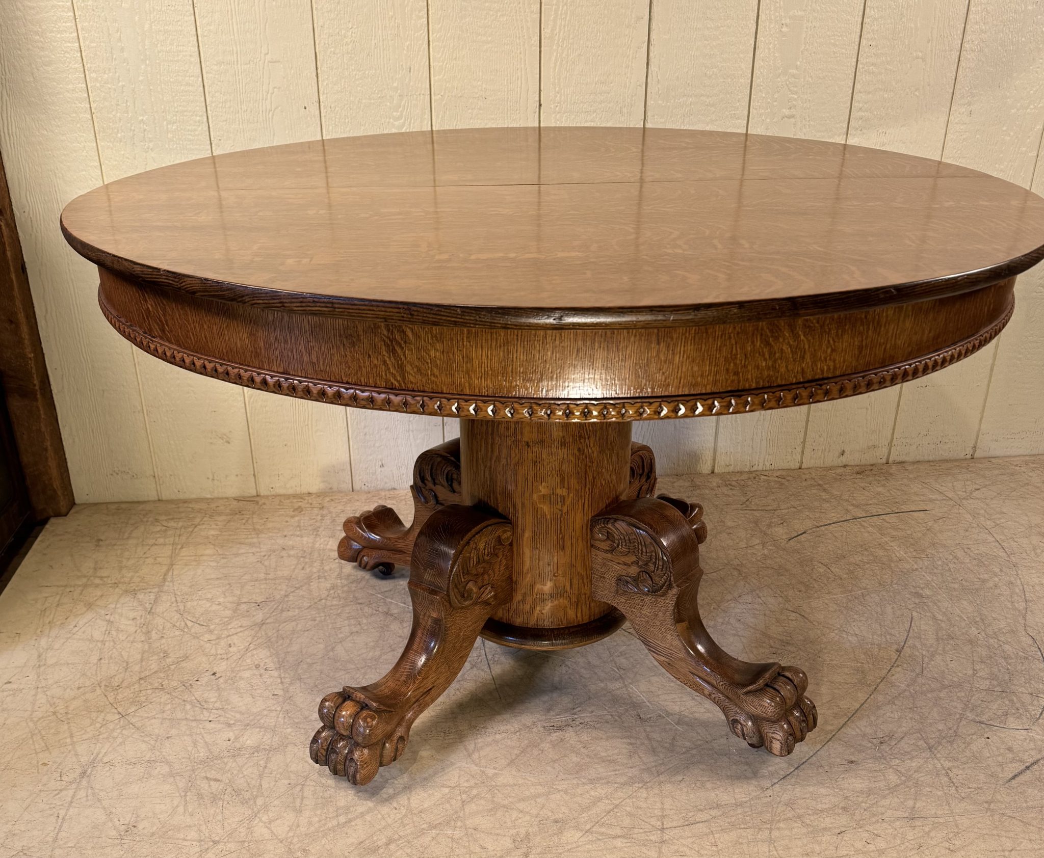 48" Round Oak Claw Foot Dining Table - Doug Schmitt Antiques