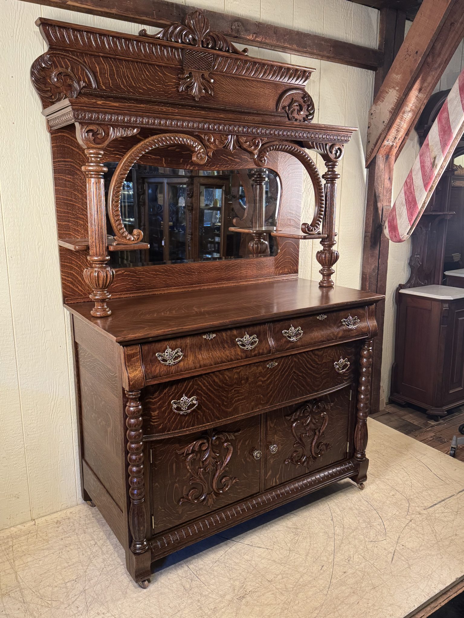 Ornate Oak Sideboard - Doug Schmitt Antiques