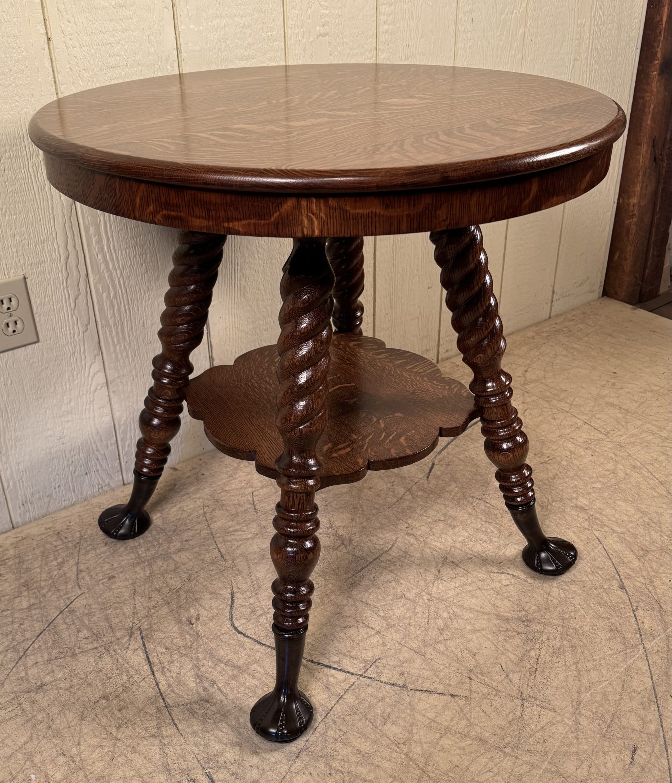 Great Round Oak Lamp Table with cast spoon shaped feet - Doug Schmitt ...