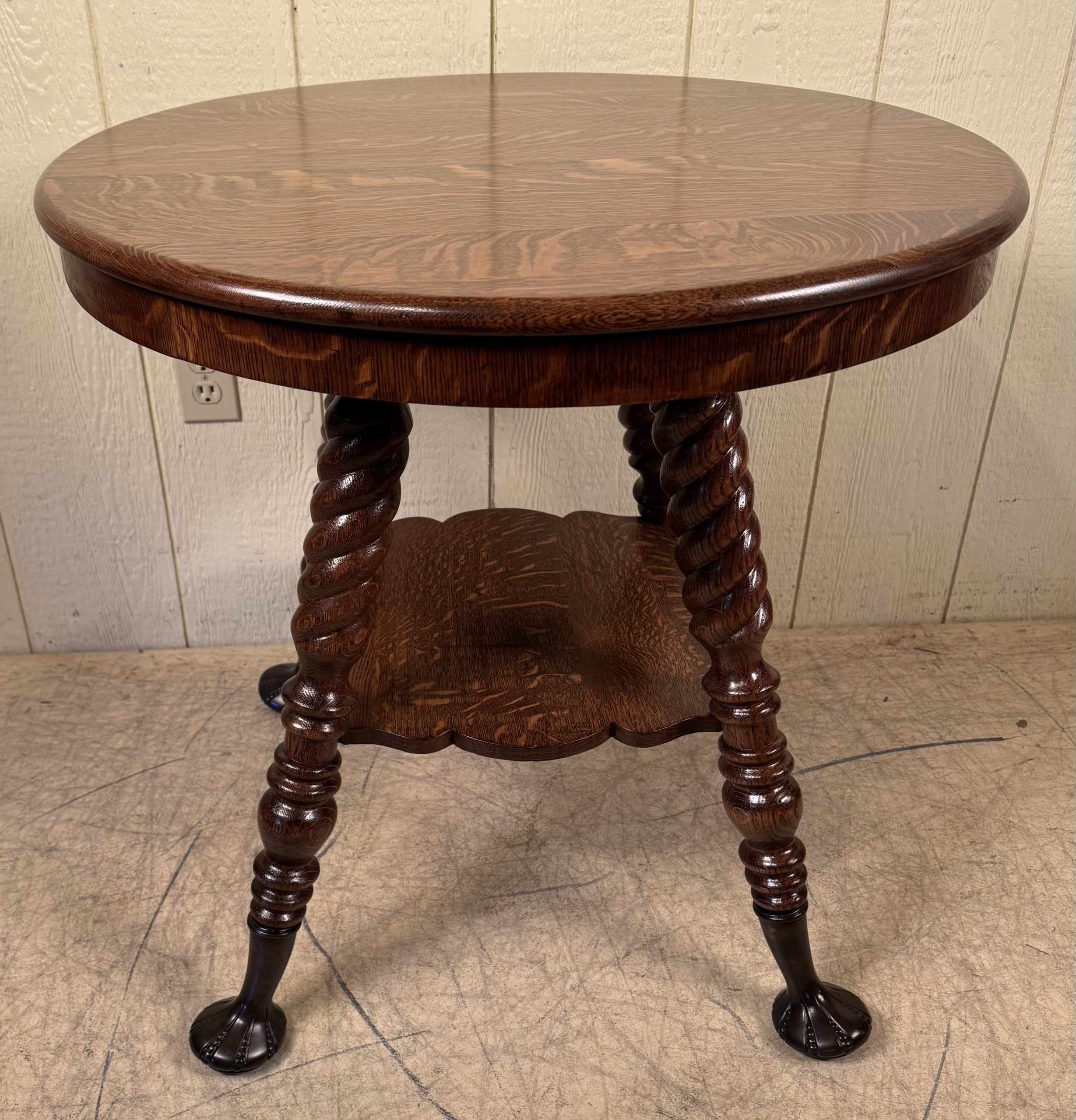 Great Round Oak Lamp Table with cast spoon shaped feet - Doug Schmitt ...