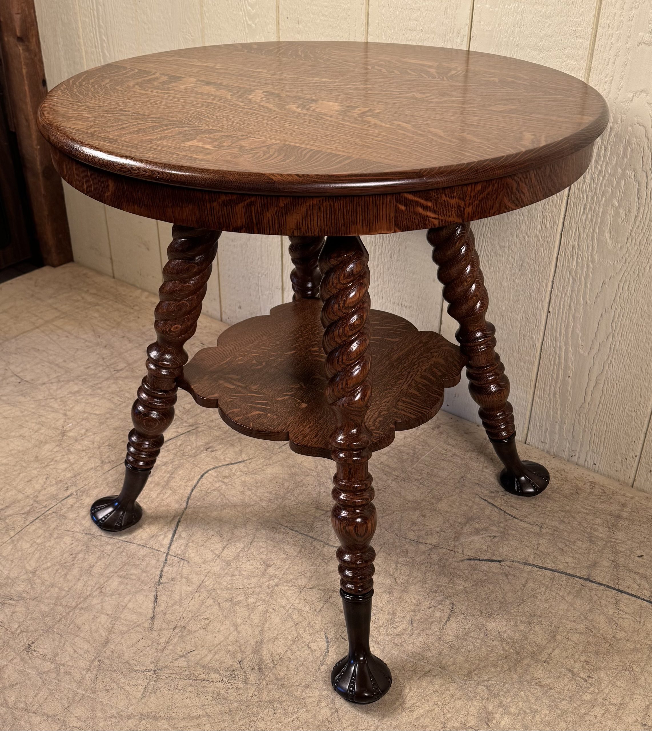 Great Round Oak Lamp Table with cast spoon shaped feet - Doug Schmitt ...