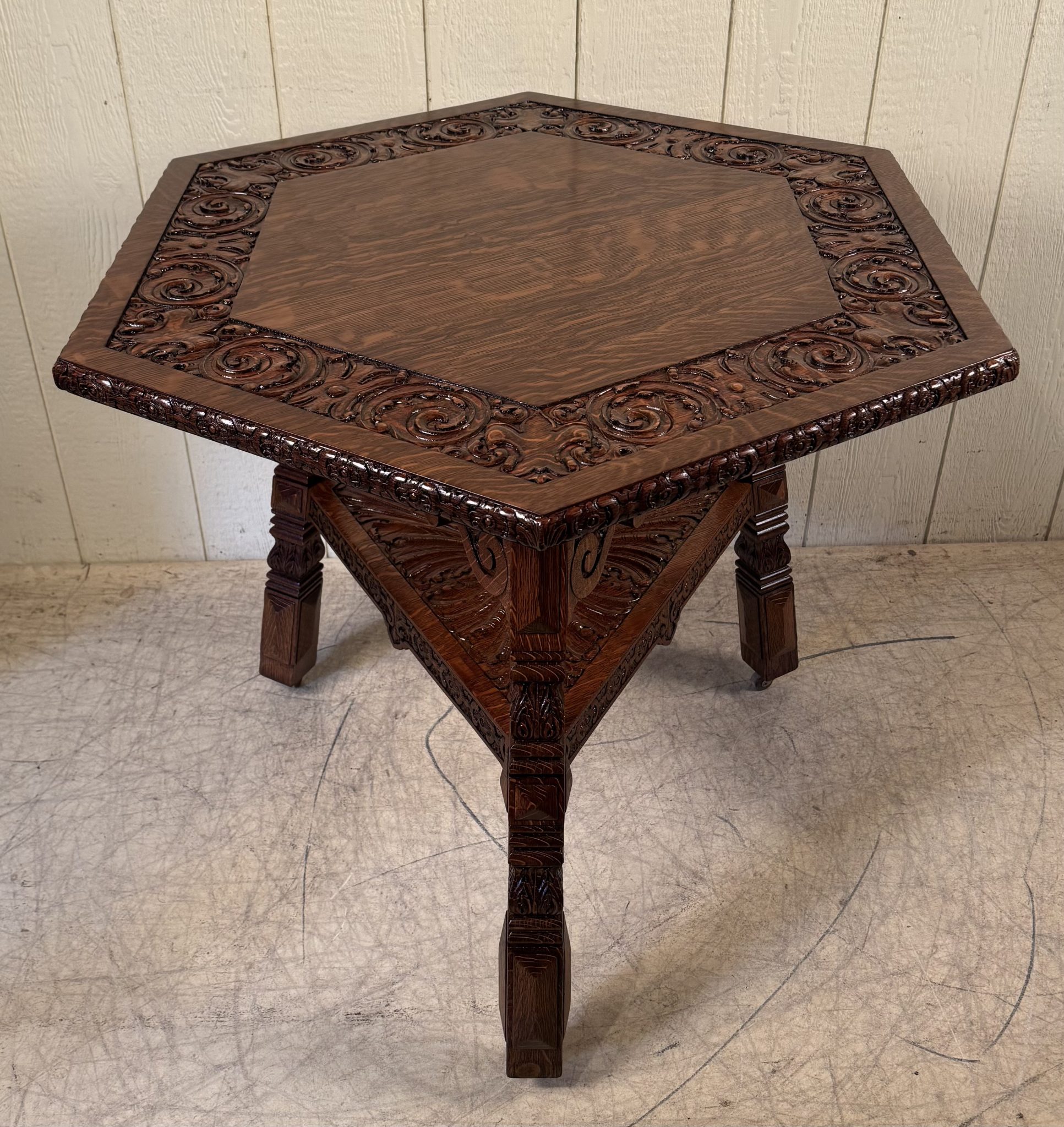 Hexagon Oak Game Table/Lamp Table - Doug Schmitt Antiques