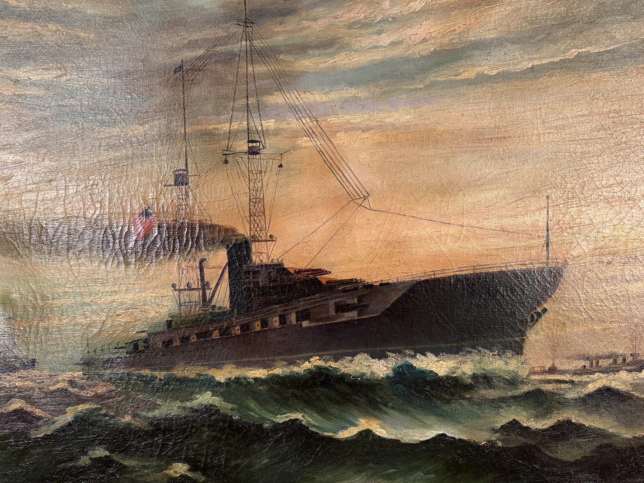 Early Ships at Sea Oil Painting - Doug Schmitt Antiques